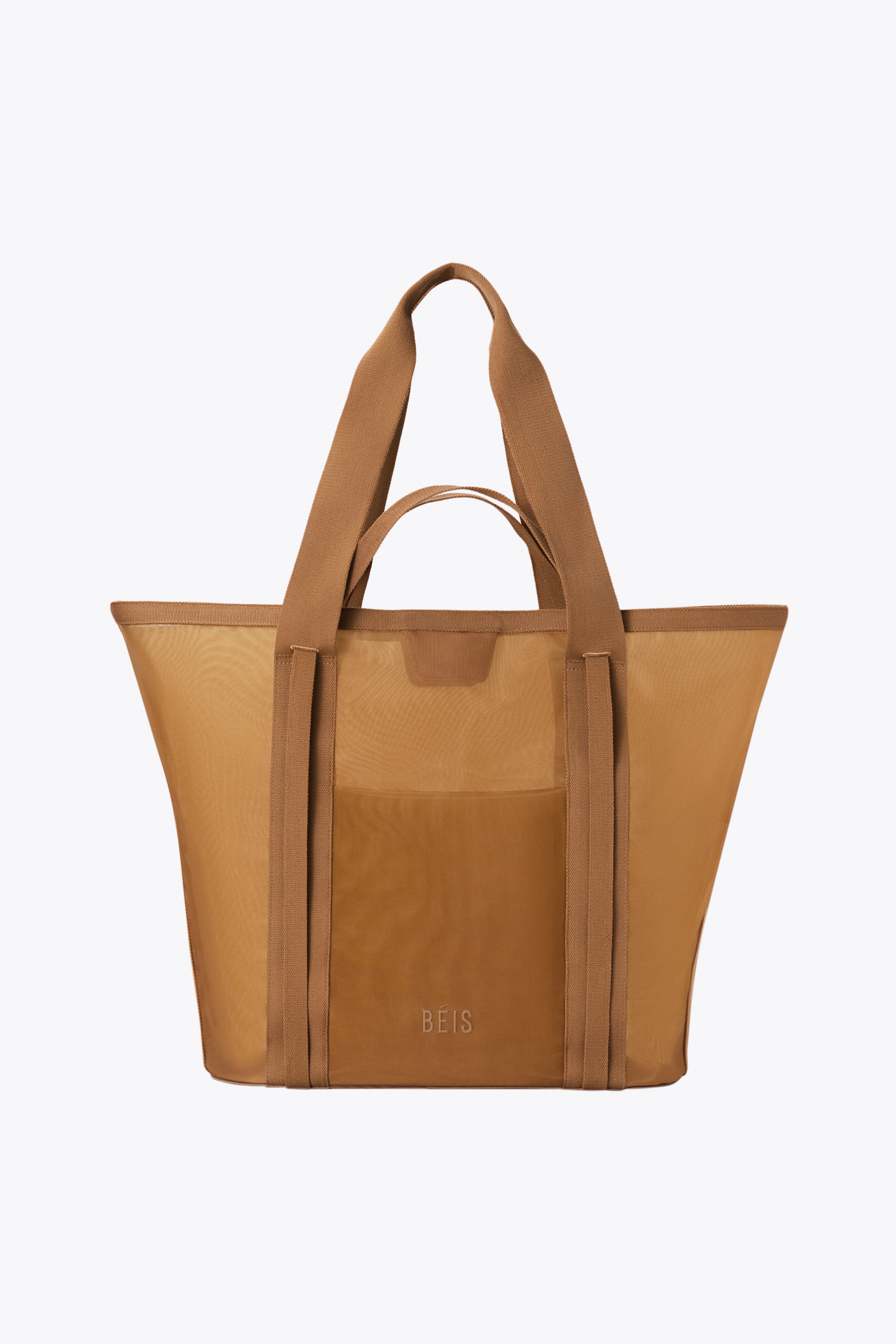 BÉIS 'The Mesh Beach Tote' in Camel - Mesh Beach Bag & Beach Tote Bag ...