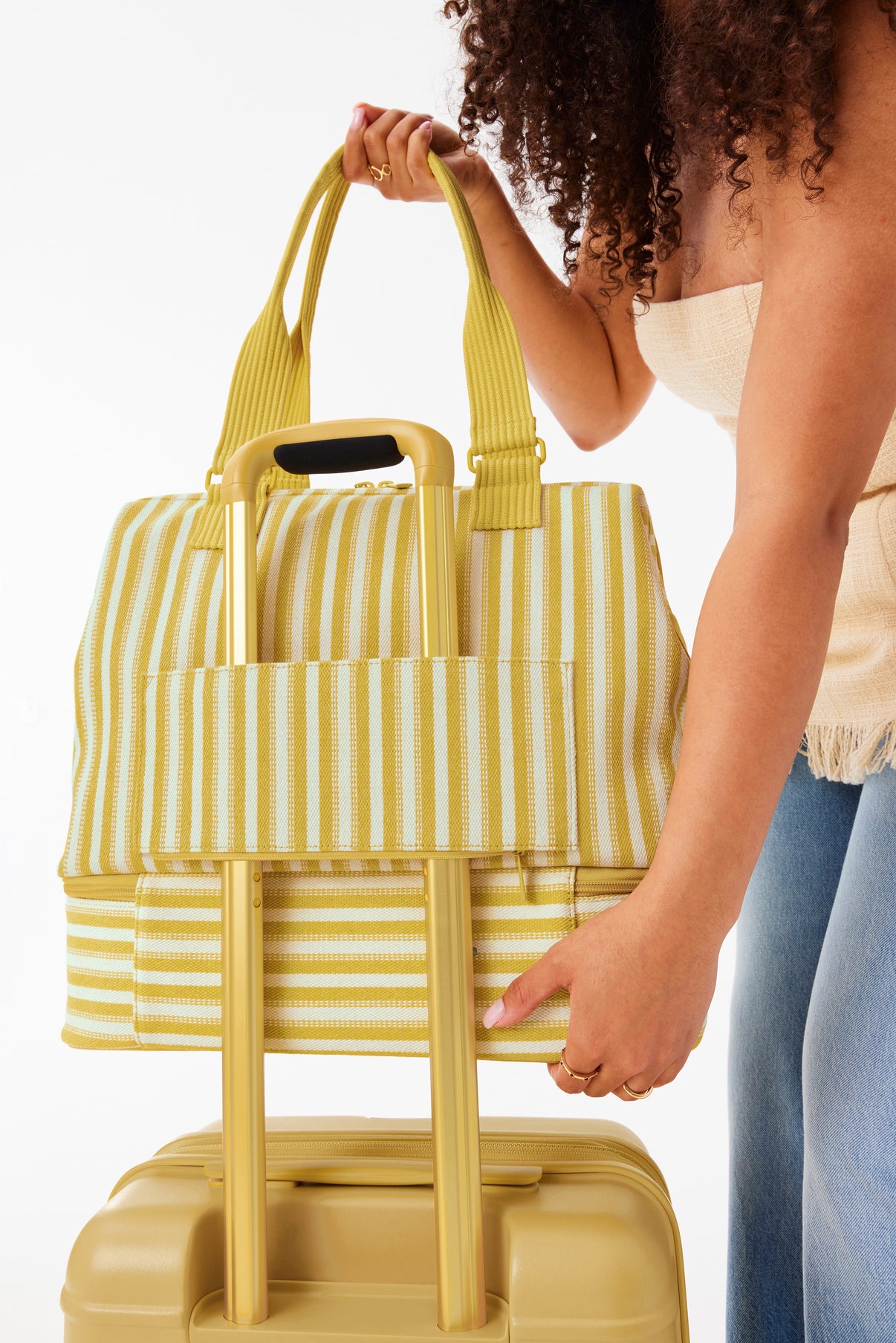 BÉIS 'The Mini Weekender' in Honey Stripe - Yellow Striped Small ...