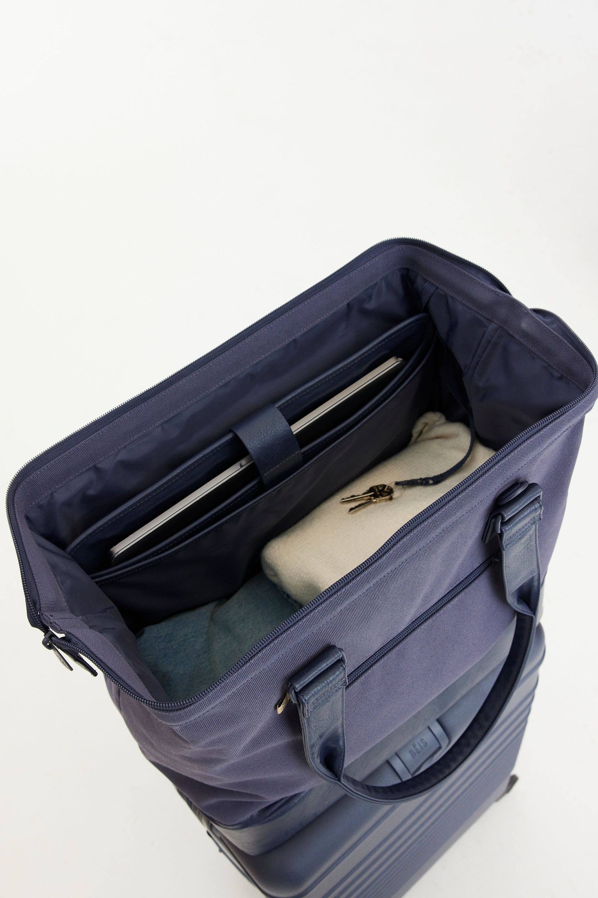 BÉIS 'The Convertible Mini Weekender' in Navy - Small Blue Weekend Bag ...