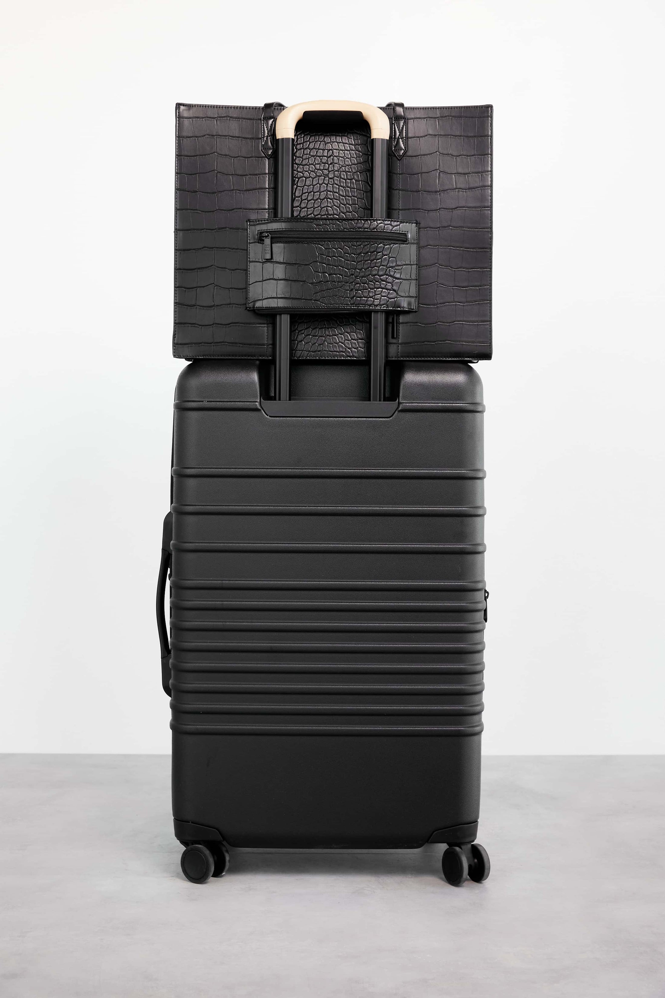Large Black Croc Work Tote - Designer Laptop Bag for Women